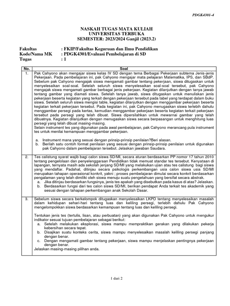 Soal Pdgk4301 Tmk1 4 | PDF