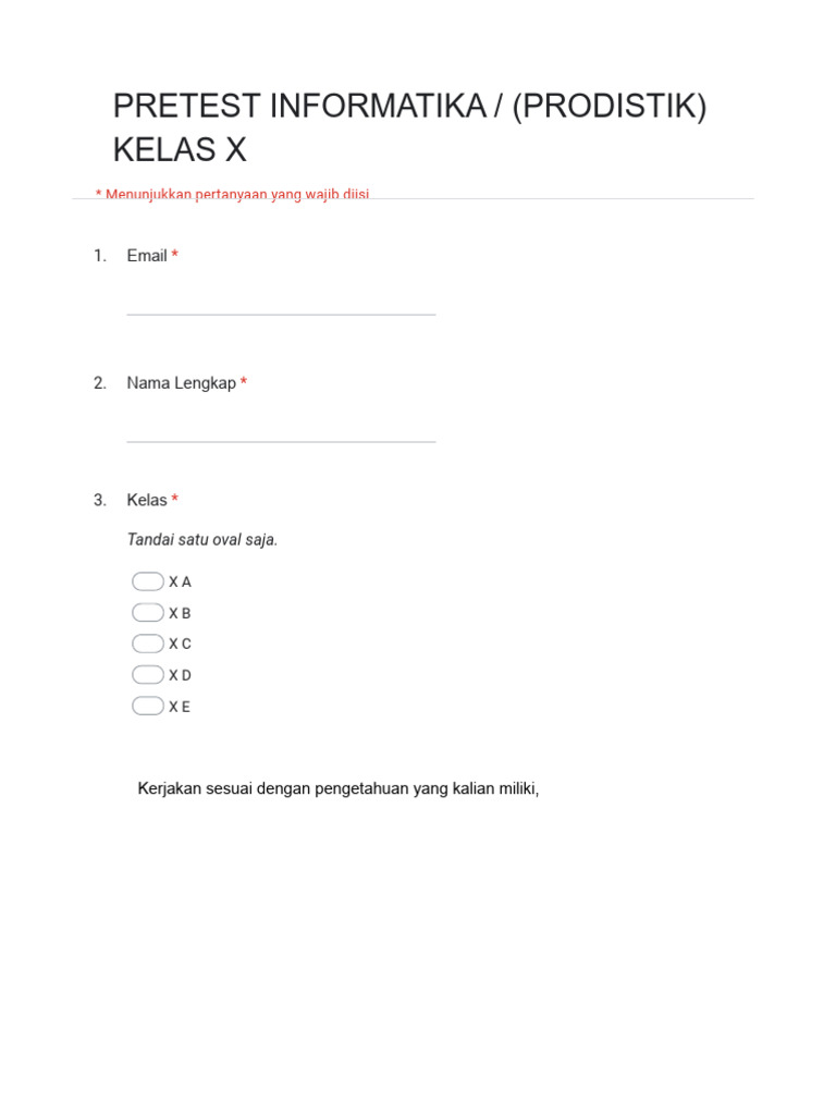 Pretest Informatika Kelas X MS Word | PDF | Komputer