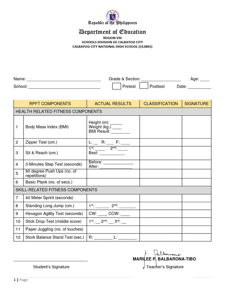 RPFT Score Sheets 1 | PDF