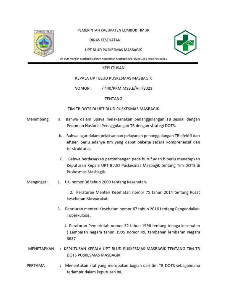 SK Tim Dots Puskesmas | PDF