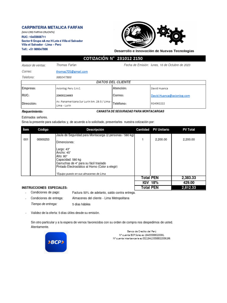 Modelo de Cotizacion | PDF | Lima | Dinero