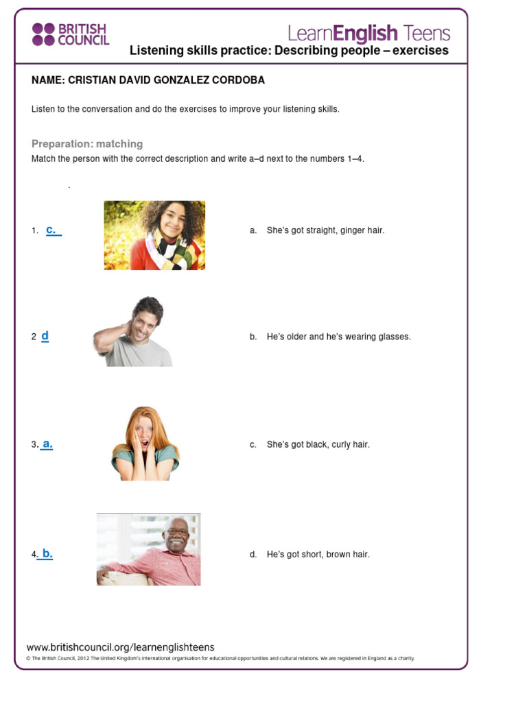 Describing People - Exercises1 4 | PDF