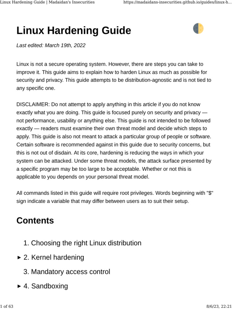 Linux Hardening Guide Madaidan's Insecurities | PDF | Transmission Control Protocol | Denial Of ...