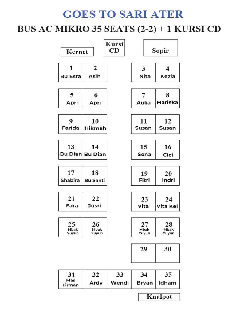 Lineup Kursi Bus - 35 Seats | PDF