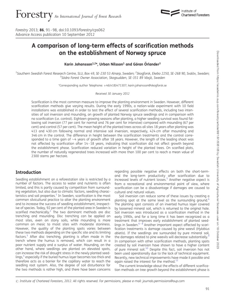 Comparison of Long Term Effects of Scarification Methods On Norway ...
