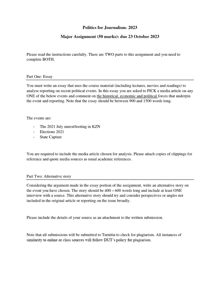 Politics For Journalism Assignment | PDF | Essays | Turnitin