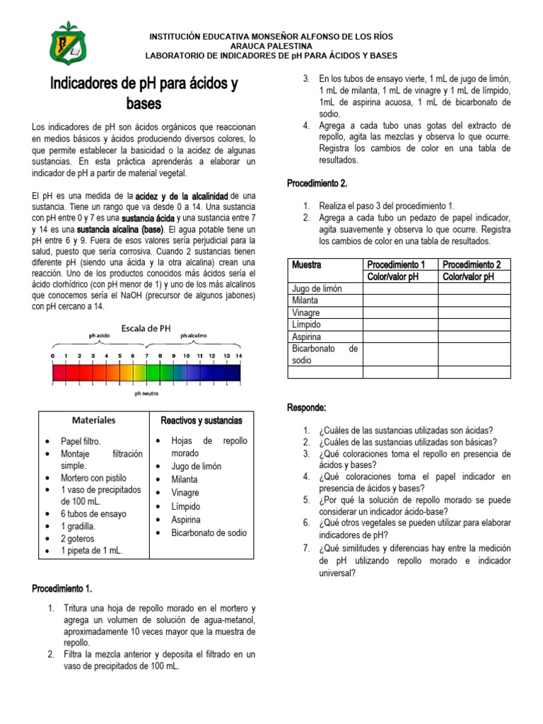 LAB Indicadores de PH para Ácidos y Bases | PDF | Ácido | Ph