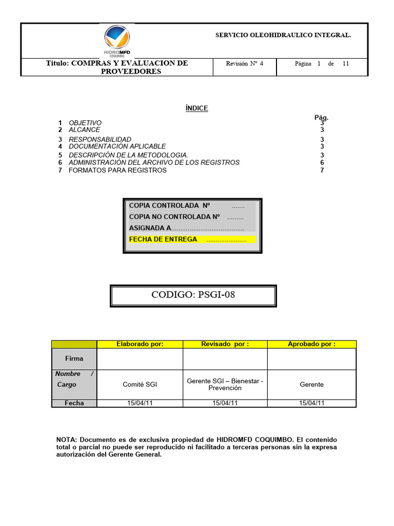 Compras y Evaluacion de Proveedores - Psgi 08rev4 | PDF Compras y Evaluacion de Proveedores - Psgi 08rev4 | PDF