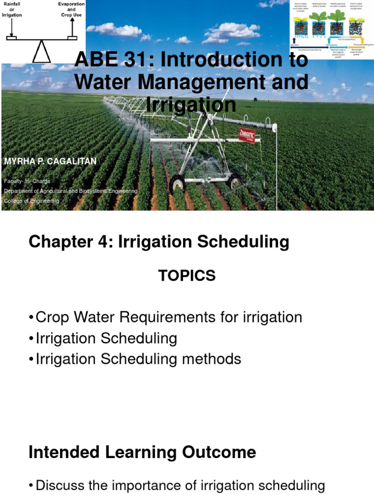 ABE 31 Chapter 4 - Irrigation Scheduling | PDF | Irrigation | Soil