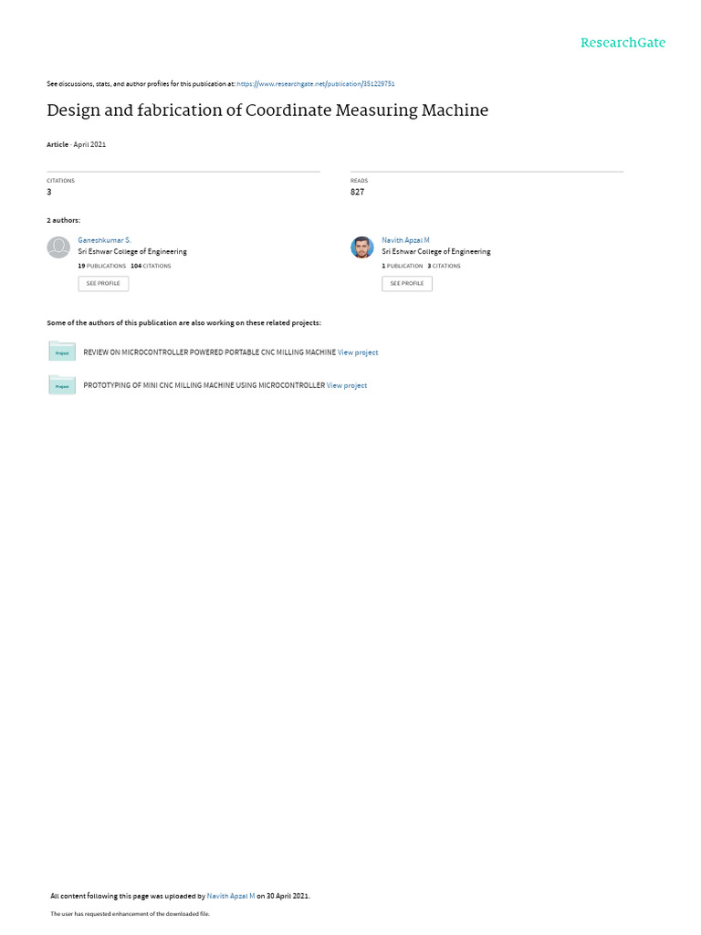 Design and Fabrication of Coordinate Measuring Machine | PDF | Science ...