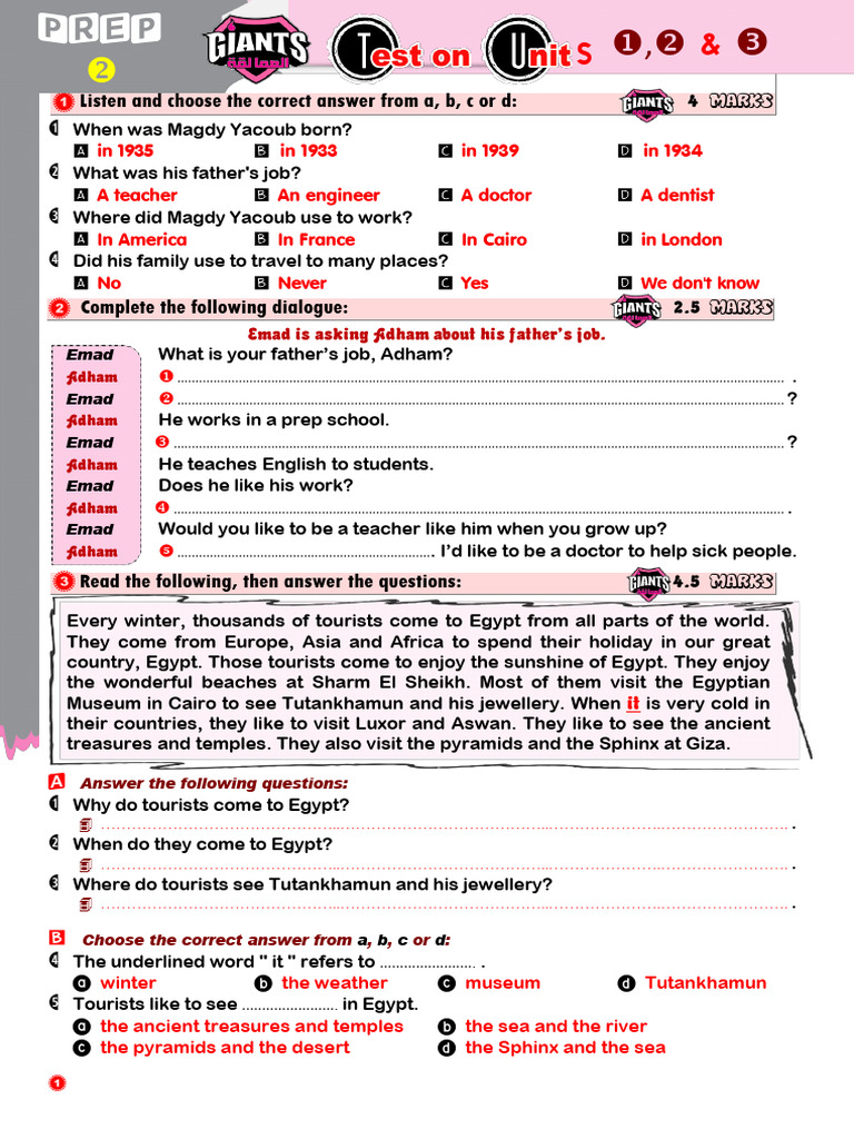 Giants Prep 2 Exam Units1,2&3 2024 | PDF