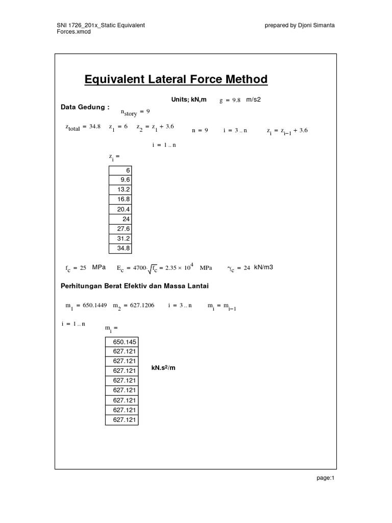 Mathcad - SNI 1726 - 201x - Static Equivalent Forces | PDF | Science & Mathematics