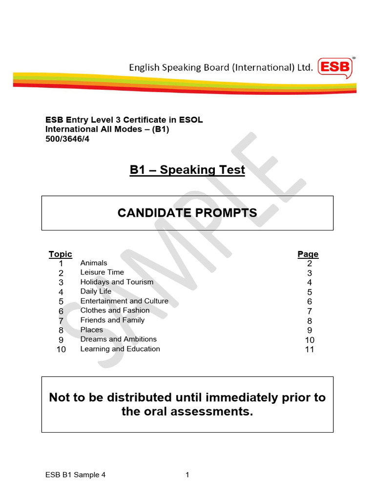 ESB B1 Sample Candidate Prompts | PDF | Pet