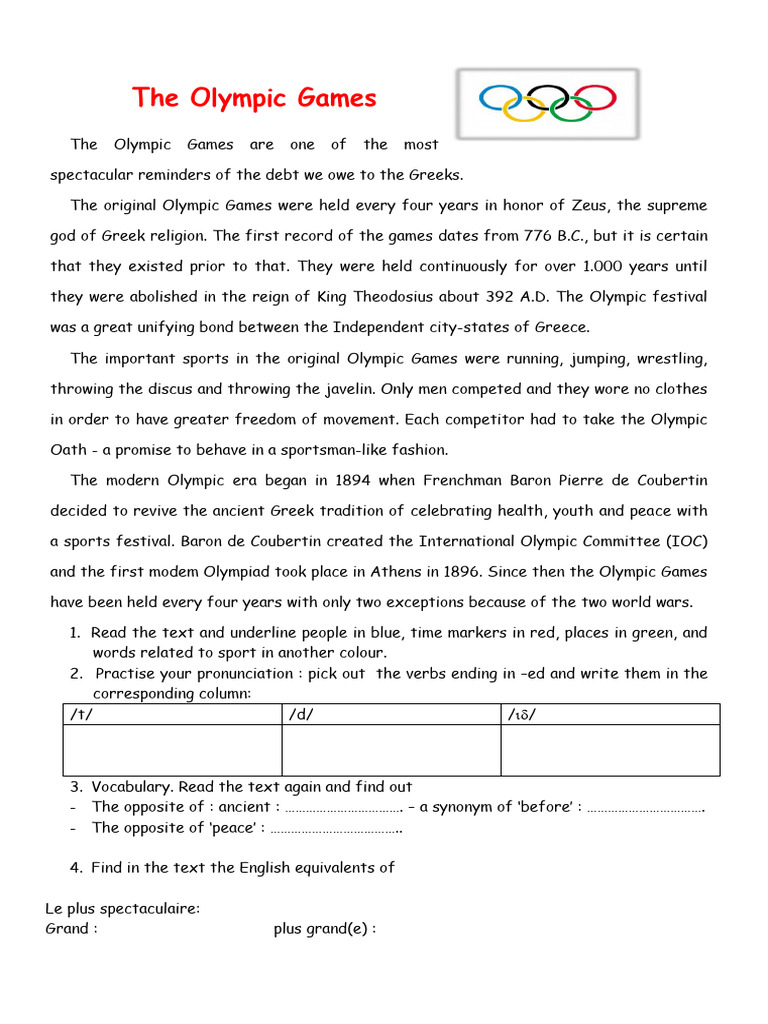 Worksheet Olympic History | PDF
