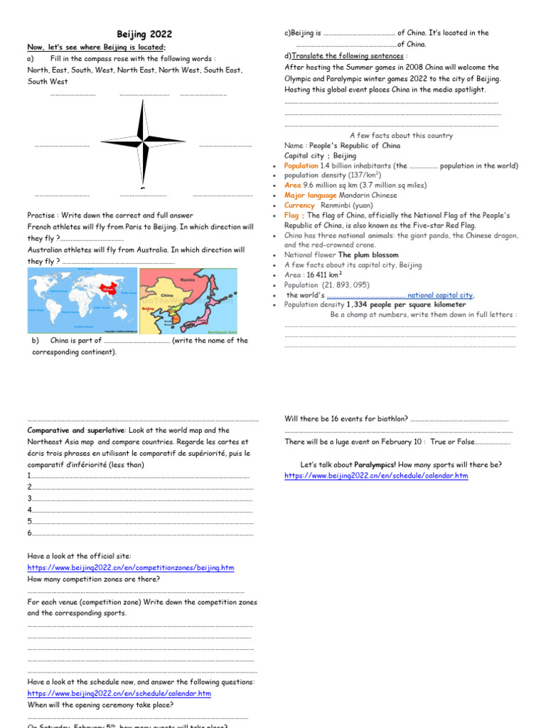 Worksheet Beijing 2022 | PDF | Renminbi