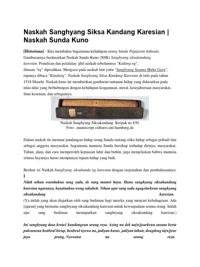 Kitab Sunda Sanghyang Siksa Kandang Karesian | PDF