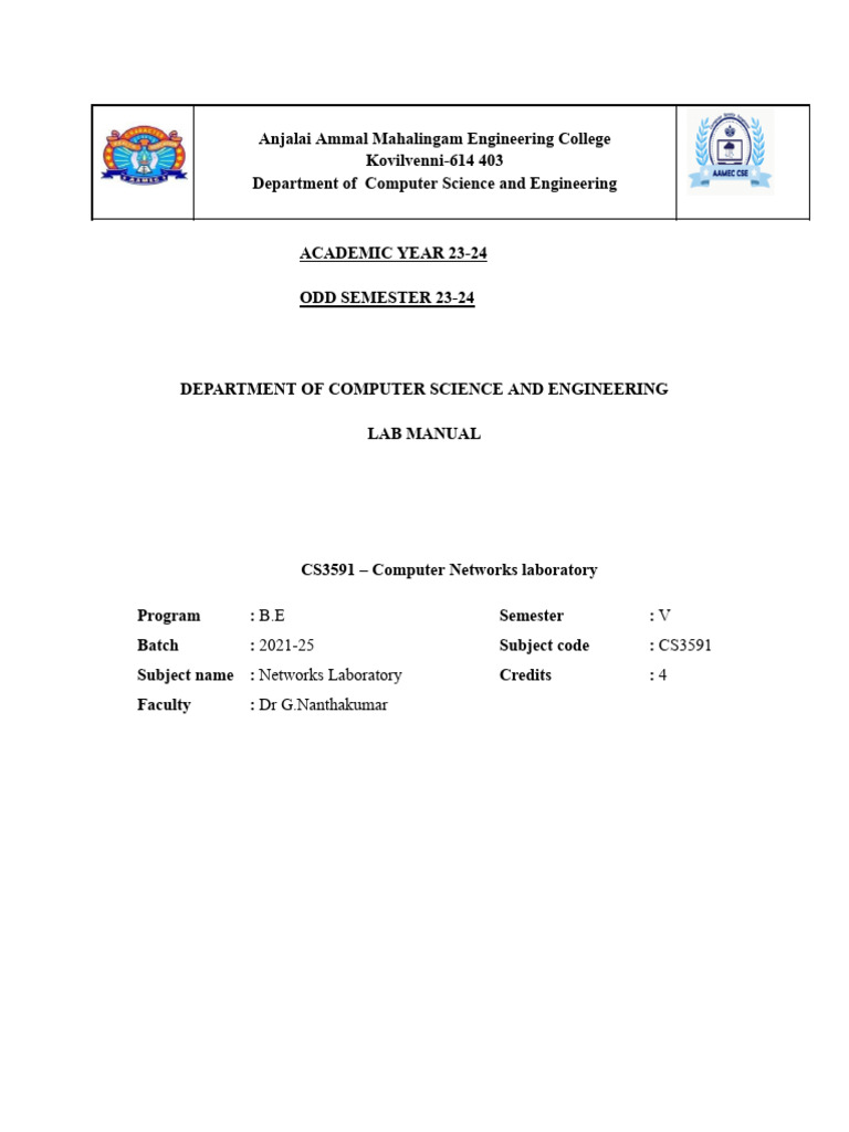 CS8581-Networks Lab Manual (2020-2024) | PDF | Port (Computer Networking) | Network Socket