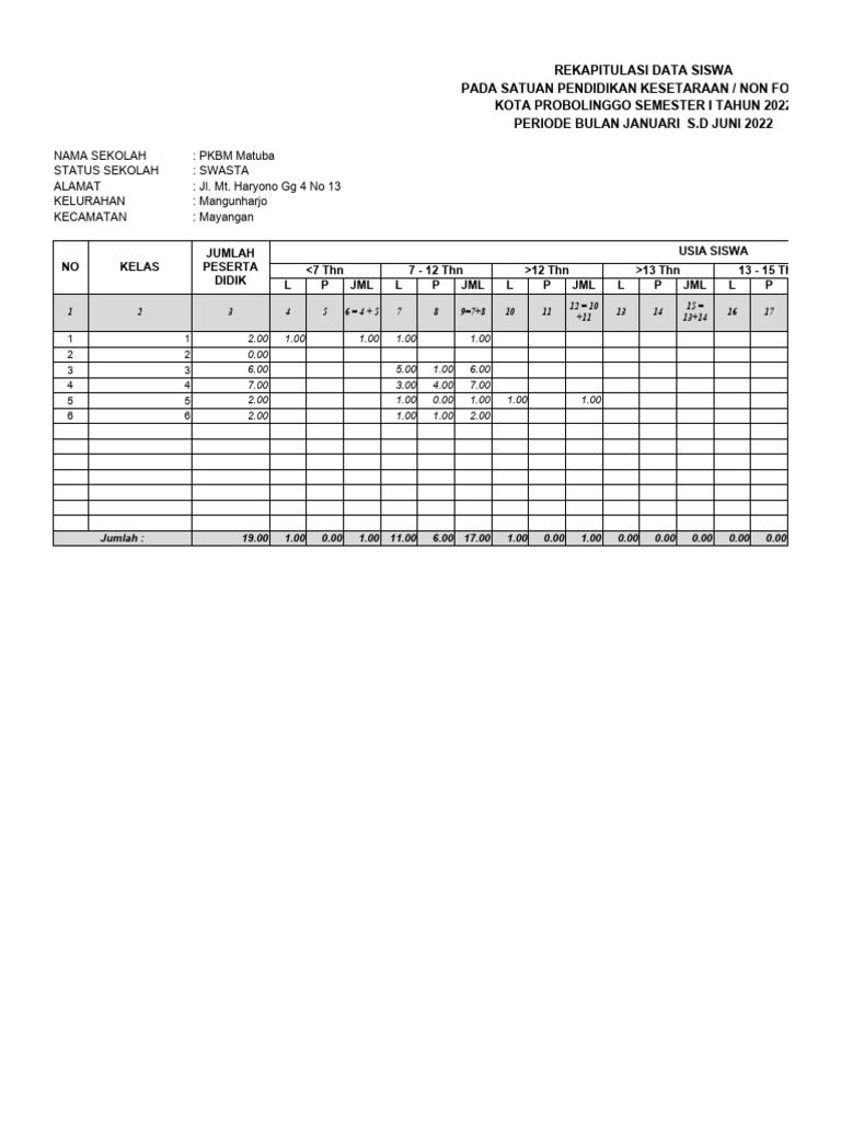 04-Form Pendataan SPM Pendidikan Kesetaraan-Thn 2022-Pkbm Matuba | PDF