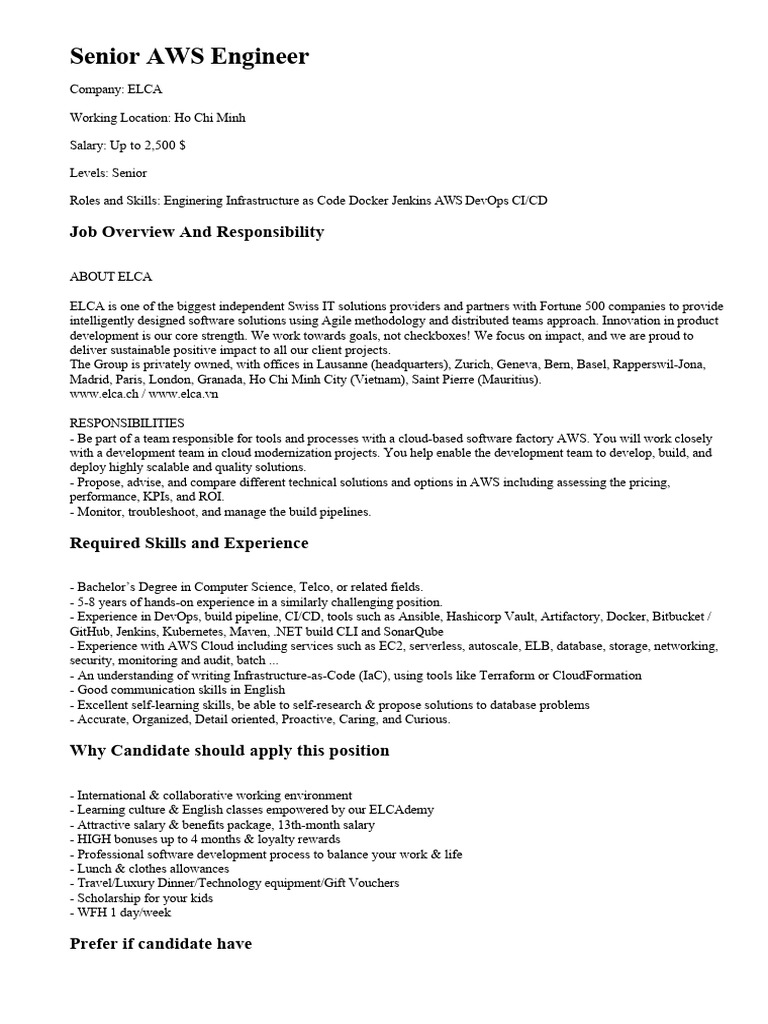 Senior AWS Engineer | PDF | Amazon Web Services | Cloud Computing