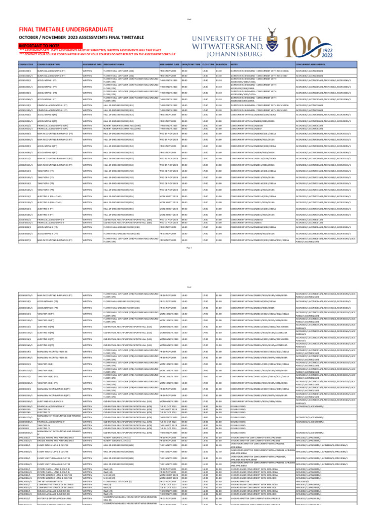 Main - November 2023 - Final Ug Timetable | PDF | Anatomy | Science
