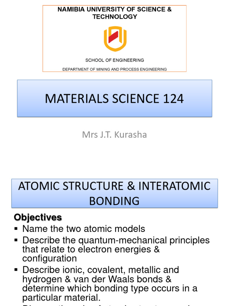Chapter 2 Mls120s Atomic Structure Interatomic Bonding | PDF