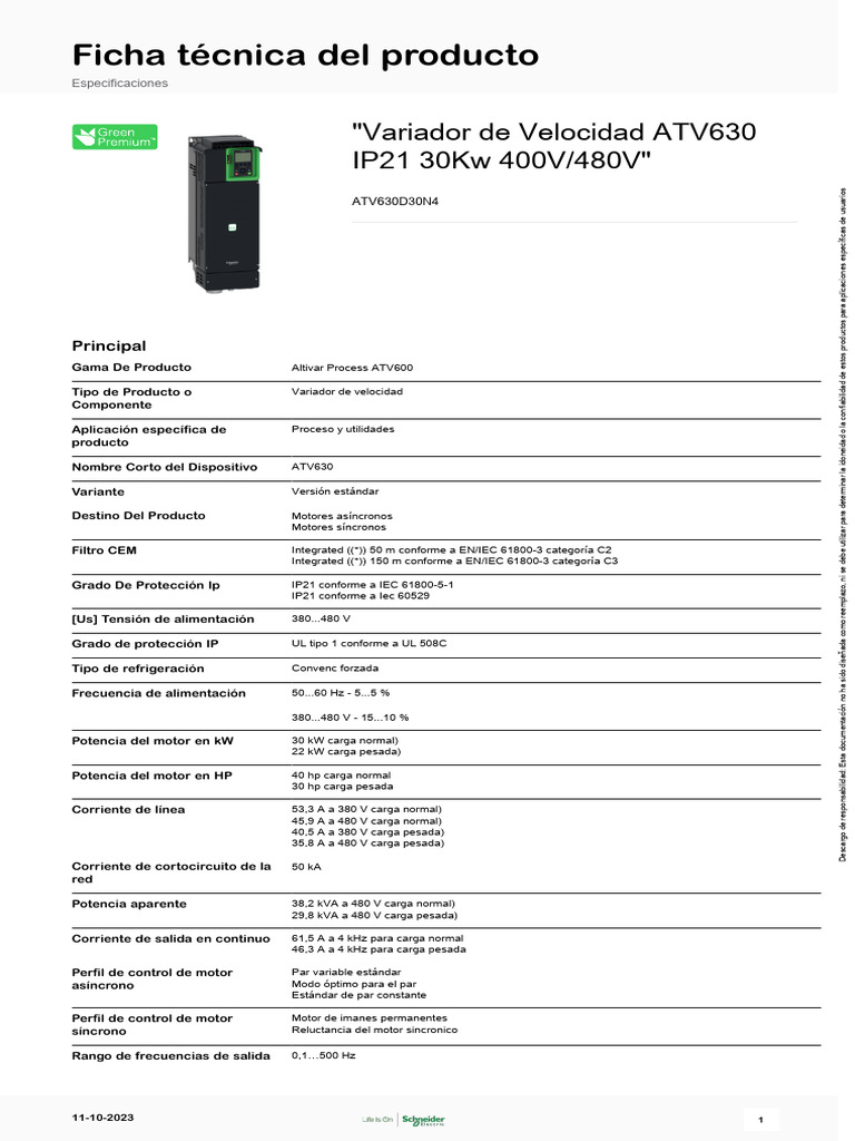 Variador de Velocidad ATV630 Especificaciones | PDF | Informática