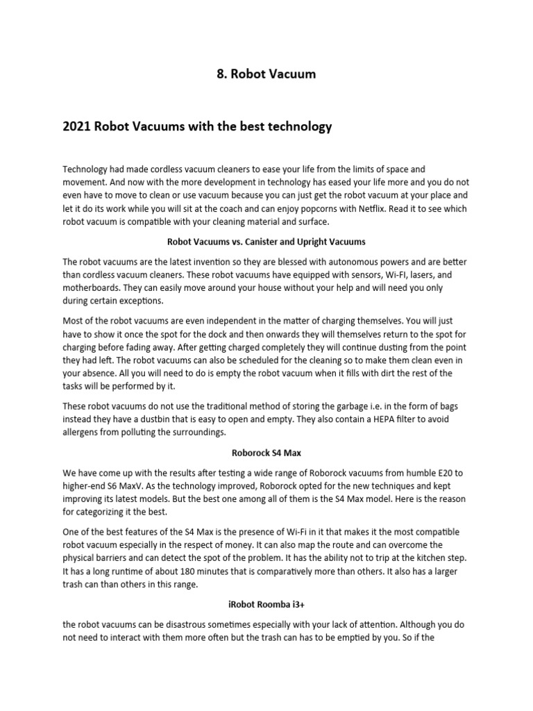 8 Robot Vacuums | Download Free PDF | Vacuum Cleaner | Manufactured Goods
