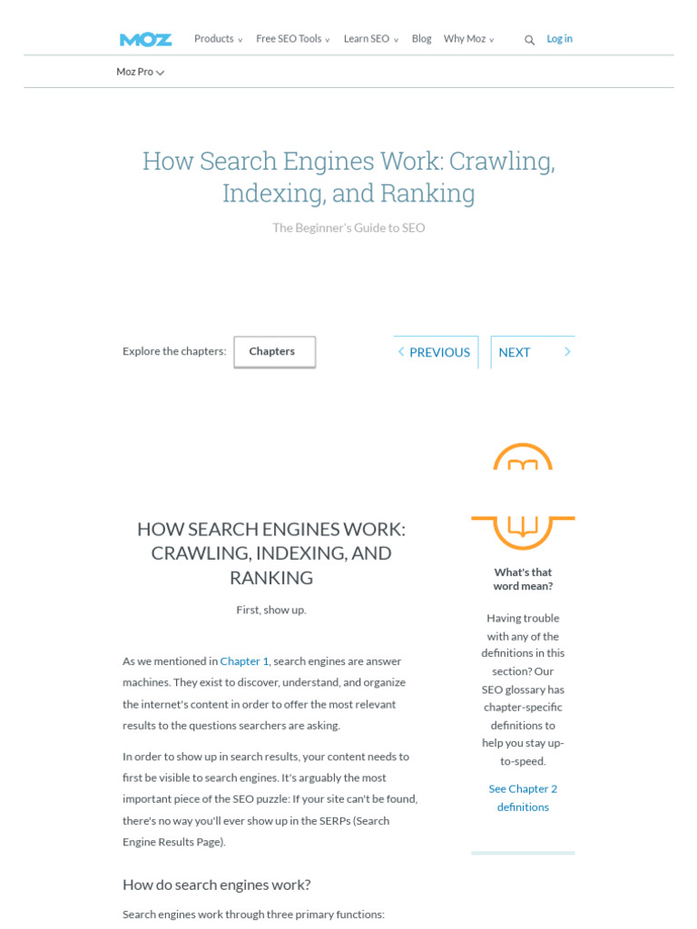How Search Engines Work - Crawling, Indexing, and Ranking - Beginner's Guide To SEO - Moz | PDF ...
