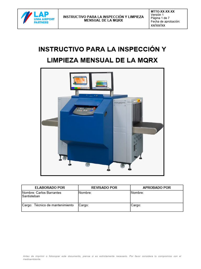 Instructivo para La Insp. y Limpieza Mensual de MQRX | PDF