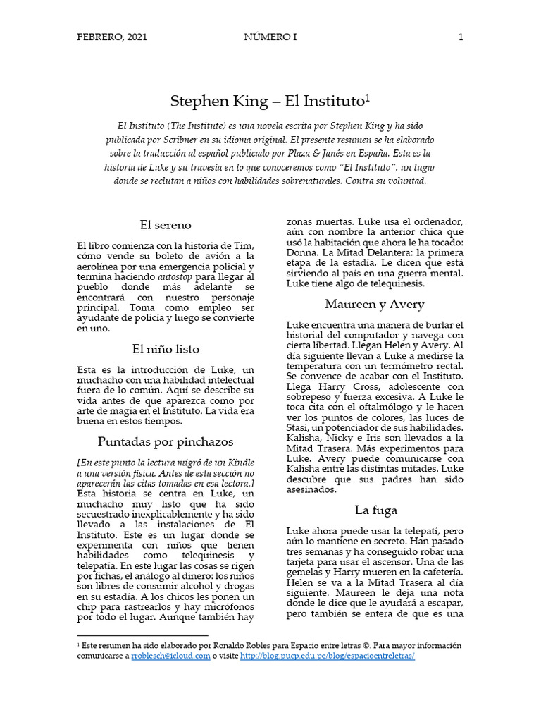 Stephen King The Institute | PDF | Stephen King