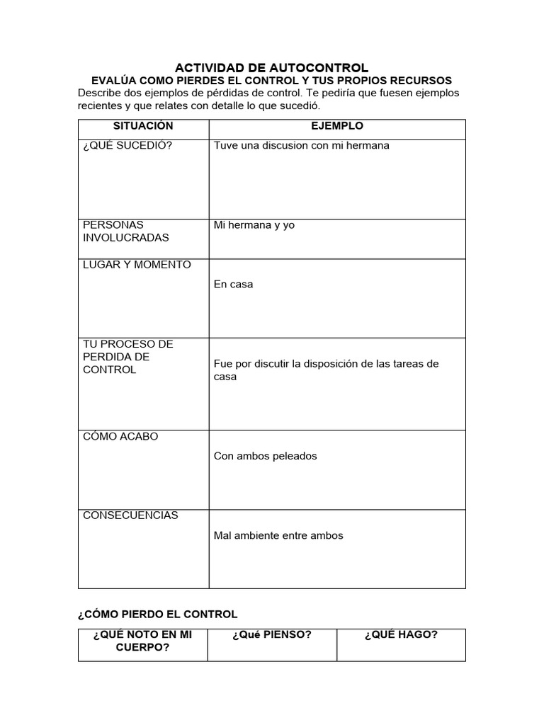 Actividad de Autocontrol | PDF