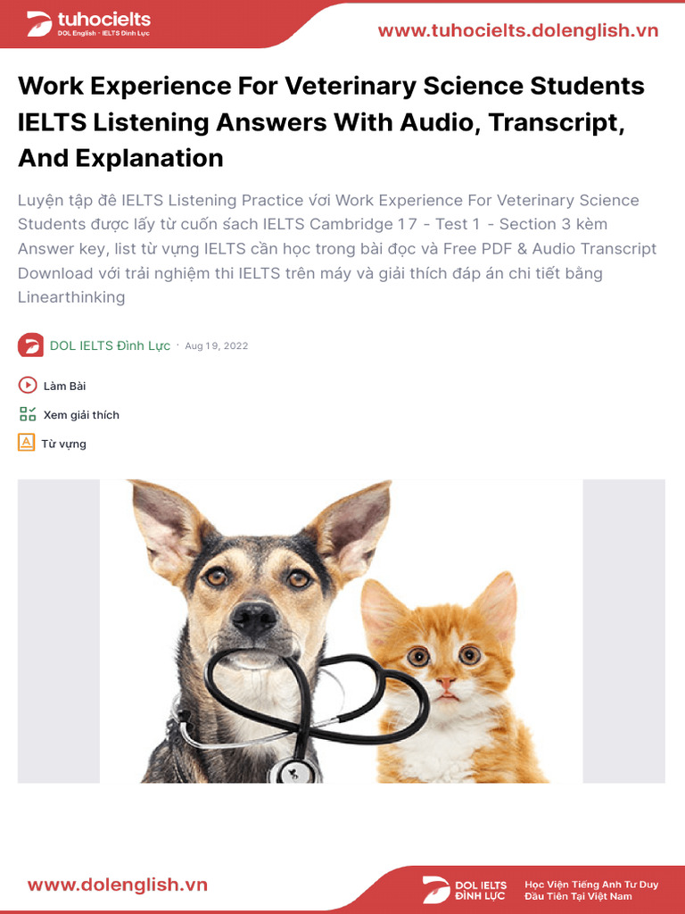 Work Experience For Veterinary Science Students | PDF