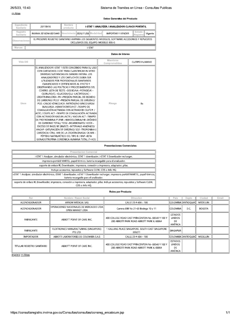 Registri Invima Analizador Abbott | PDF