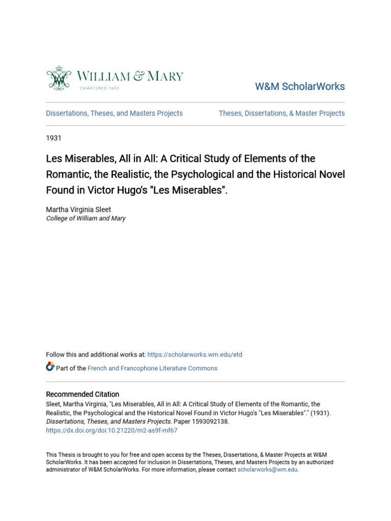 Critical Study of Les Miserables Elements | PDF | Cosette | Marius ...