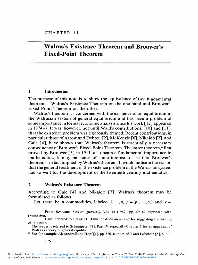 Uzawa_Walras's Existence Theorem and Brower's Fixed Point Theorem paper ...