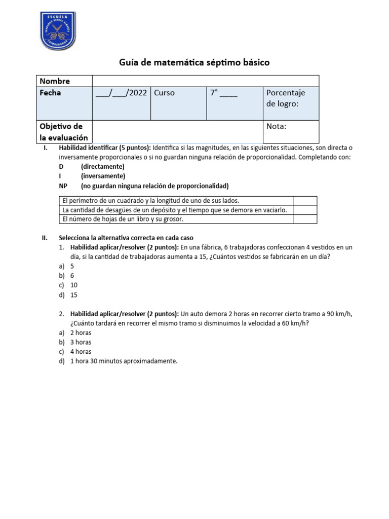 Guía de Matemática Séptimo Básico | PDF