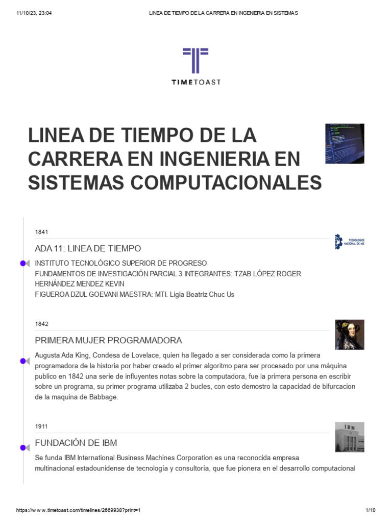 Linea de Tiempo de La Carrera en Ingenieria en Sistemas | PDF