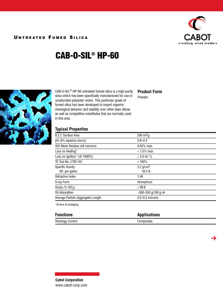 10123102-Aditivo Tixotropico Cabosil Hp60-Cabot GMBH, Werk Rheinfelden | PDF | Silicon Dioxide ...