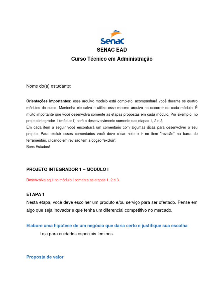 Modelo - Atividade Projeto 1 | PDF