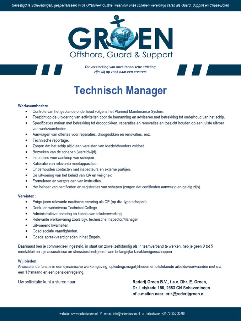 Vacature Technisch Manager | PDF