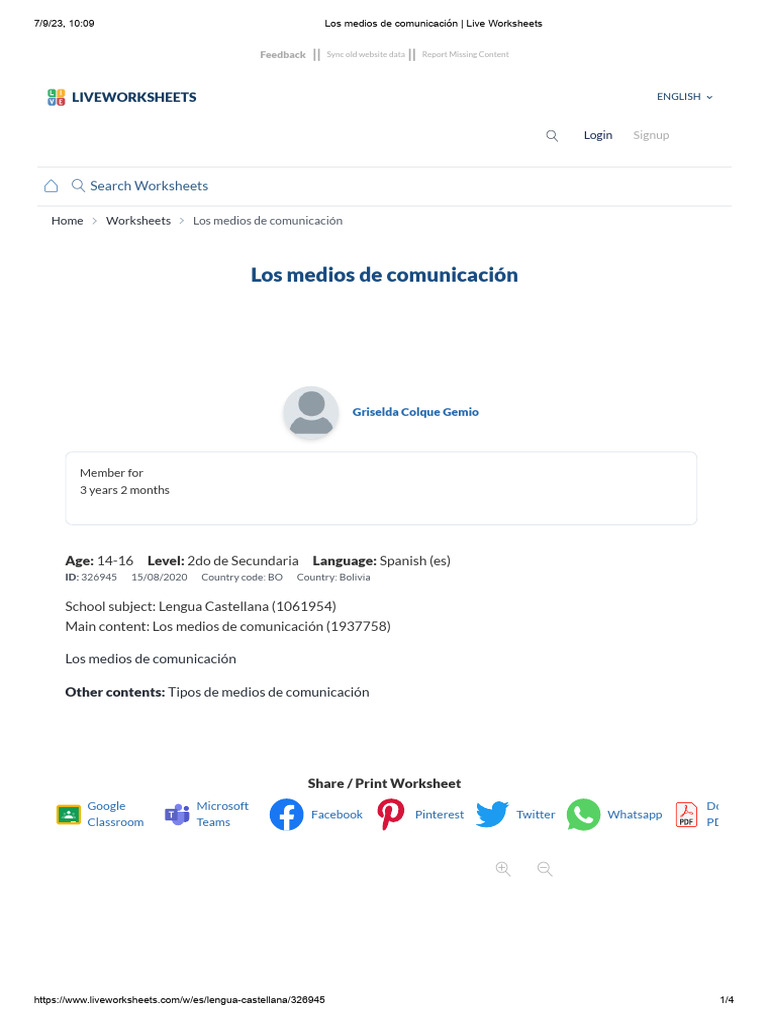 Los Medios de Comunicación - Live Worksheets | PDF | Comunicación