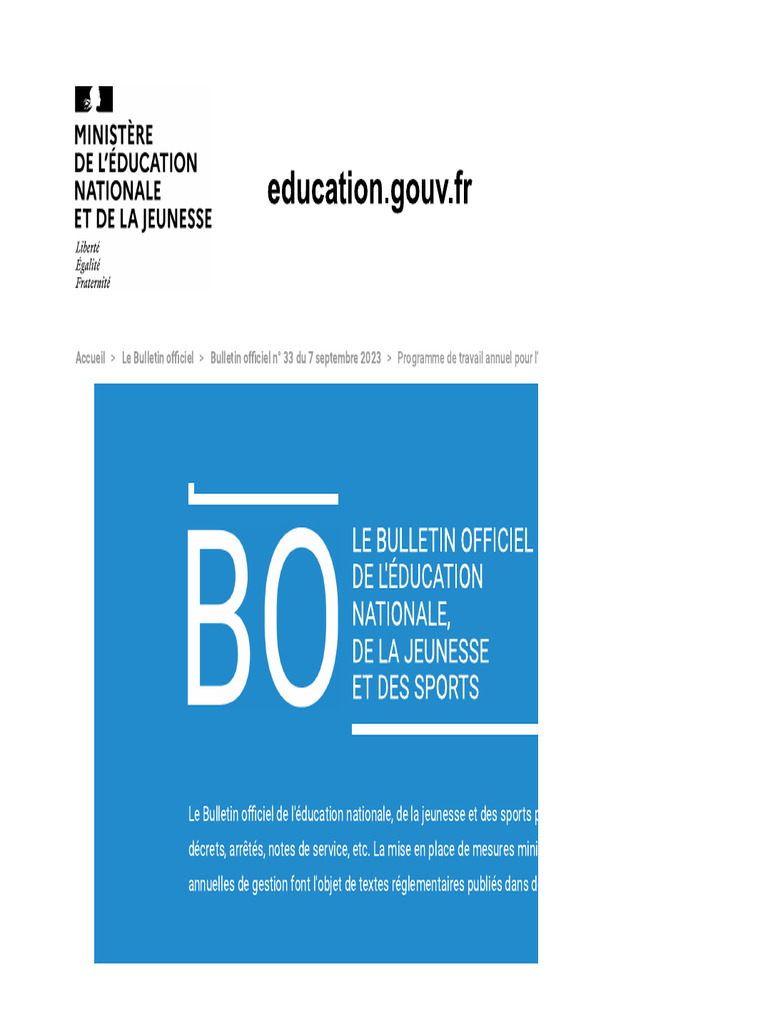 Bulletin Officiel Education Nationale - Programme de Travail Annuel ...