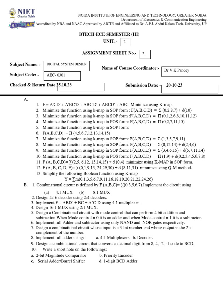 Assignment - 2-AEC0301 | PDF | Digital Electronics | Computer Engineering