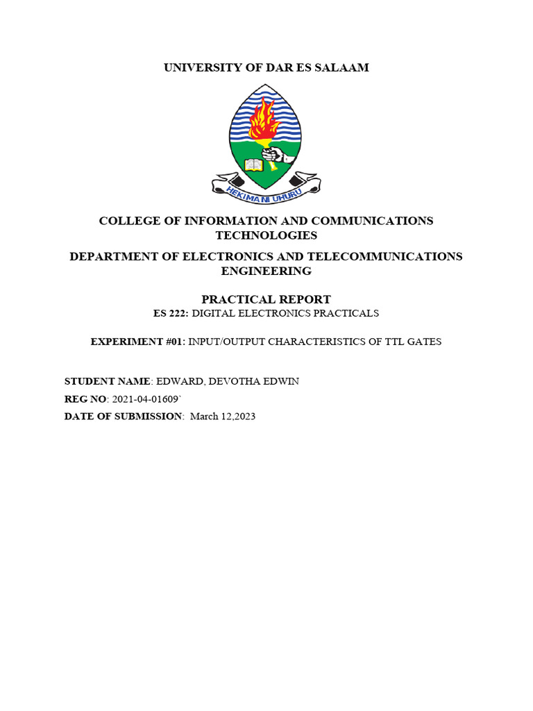Experiment 1 123626 Pdf Logic Gate Electronic Circuits