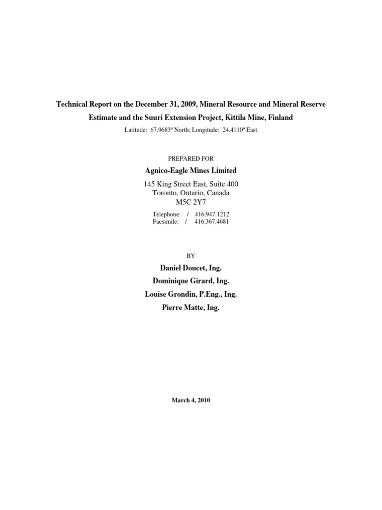 Kittila Mine Resource Report 2009 | PDF | Mining | Gold