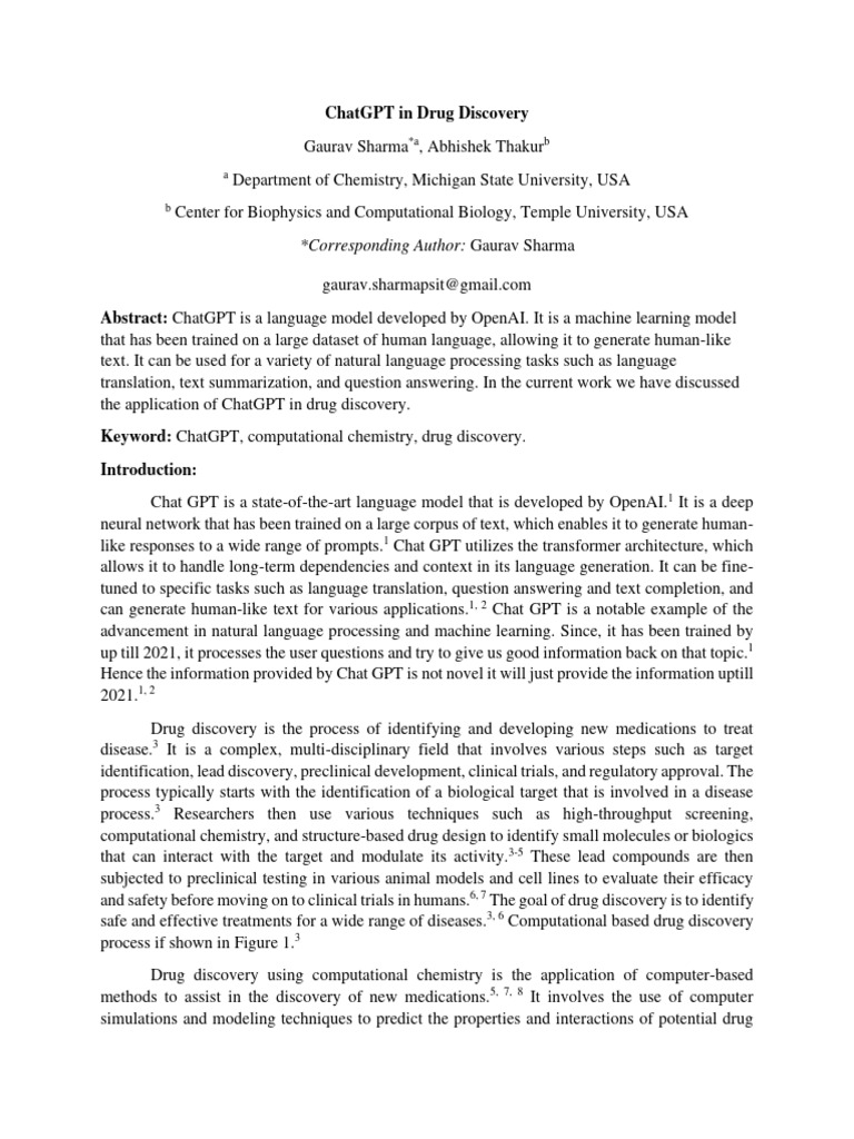 Chat GPT in Drug Discovery | PDF | Drug Design | Drug Discovery