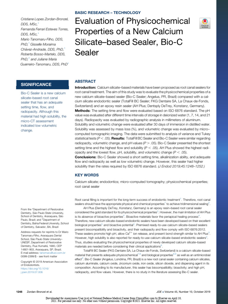 1 Physicochemical Properties of Bio-C Sealer | PDF | Science & Mathematics