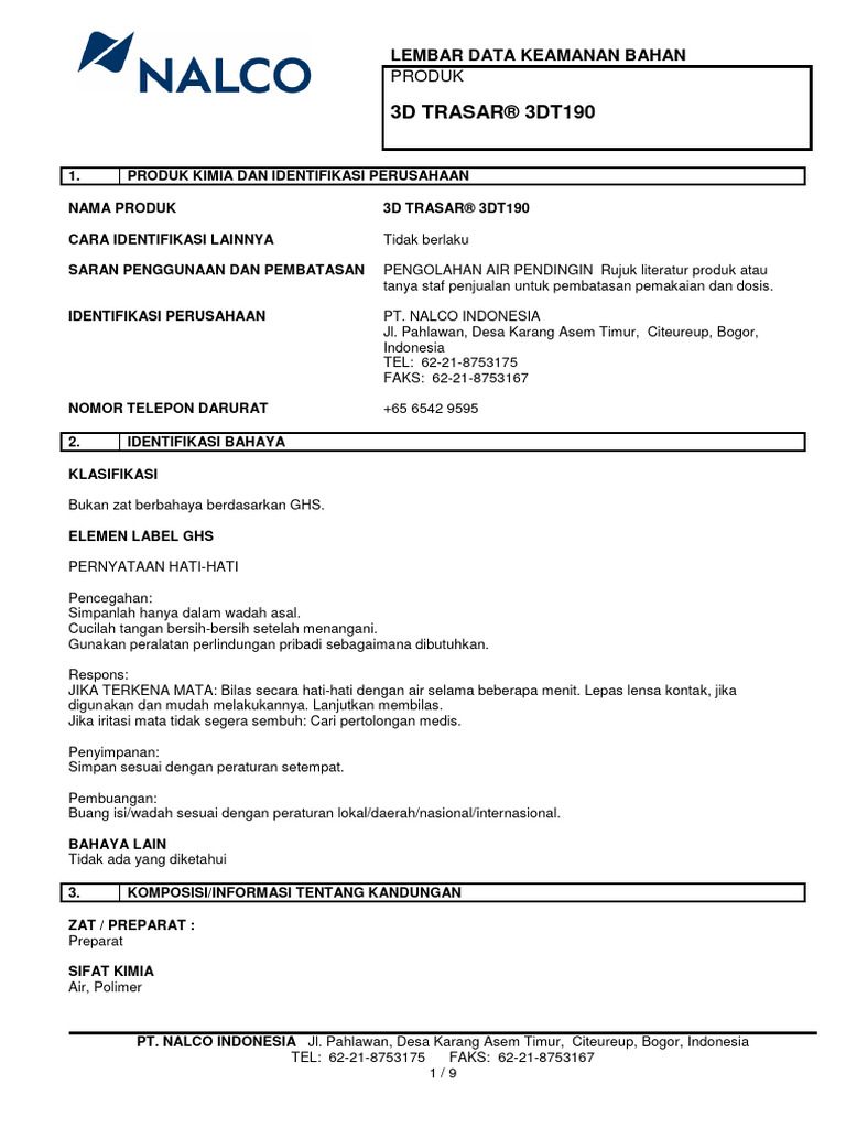 NALCO_3DT-190_MSDS | PDF