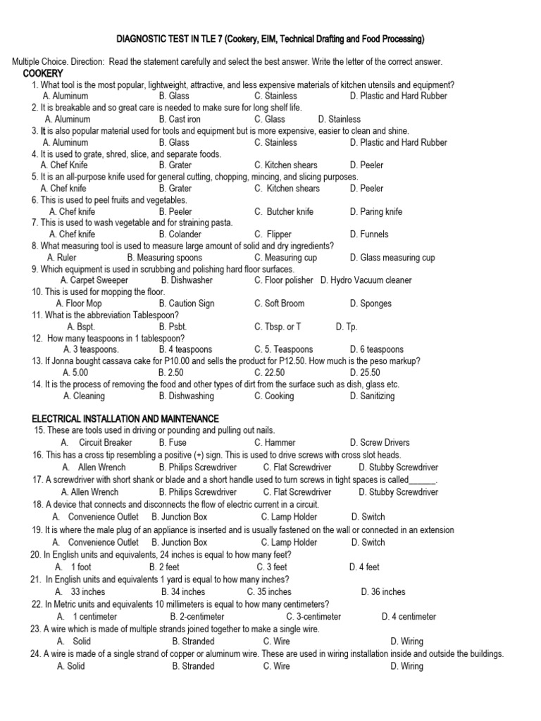 Diagnostic Test in Tle 7 2023 | PDF | Wire | Electrical Connector