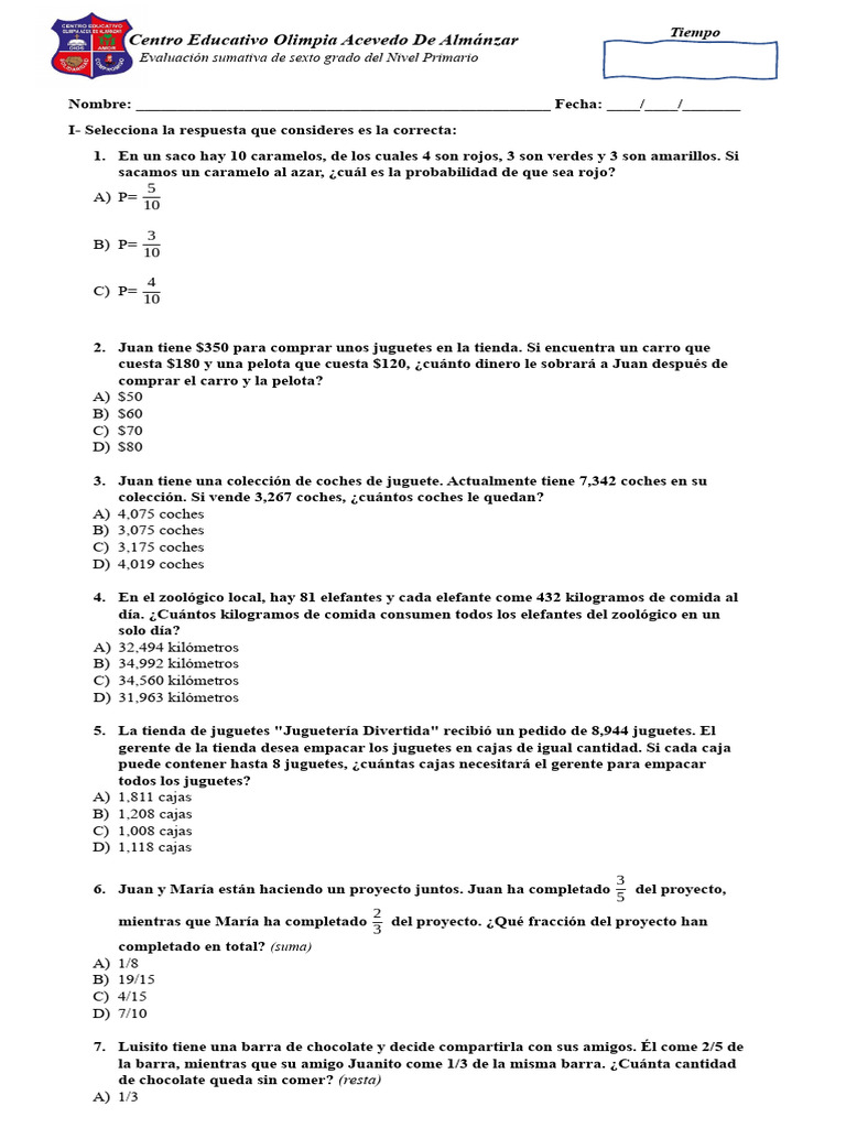 Evaluación Sumativa de 6to Grado | PDF | Formas geométricas | Euclides